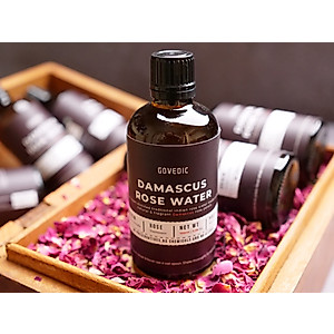 govedic Rose Water for Cooking, Baking, Cocktails | 100% Food Grade Rose Water | Face & Hair Care | Steam-Distilled Edible Damask Rose | 100 ml 3.38 Oz