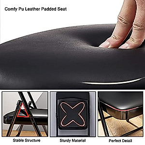 QQXX Folding Chair with Pu Leather Padded Seat,Ergonomic Metal Foldable Chair with Backrest,Portable Basics Home Office Chair Desk Chair Dining Chair Conference Chair(White Metal Frame, Green)