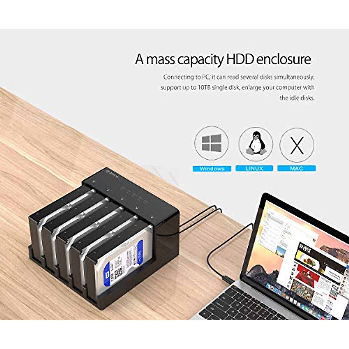ORICO 5 Bay Docking with Clone USB 3.0 to SATA External Hard Drive 5 Bay Docking Station with Duplicator Offline Clone Function for 2.5 or 3.5in HDD/SSD Max Support 5X 16TB [6558US3-C]