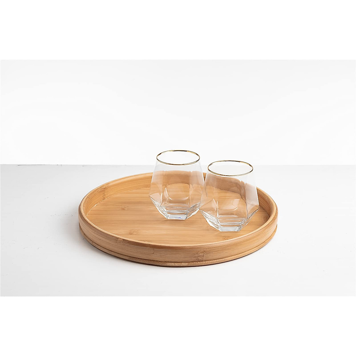 Round Bamboo Serving Tray Without Handles Wooden Breakfast Tray, Large Decorative Food Tray for Ottoman, Coffee Table, Breakfast, Drinks 12 Inches