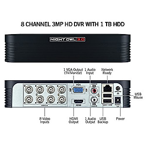 Night Owl WM-861P-3MP 8 Channel 3MP Extreme HD Video Security DVR with 1 TB HDD and 6X 3MP Wired Infrared Cameras