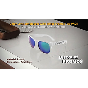 DISCOUNT PROMOS Personalized UV Protected Color Lens Sunglasses with White Frames - 50 pack - Sunglasses - Customizable Text, Logo - Blue