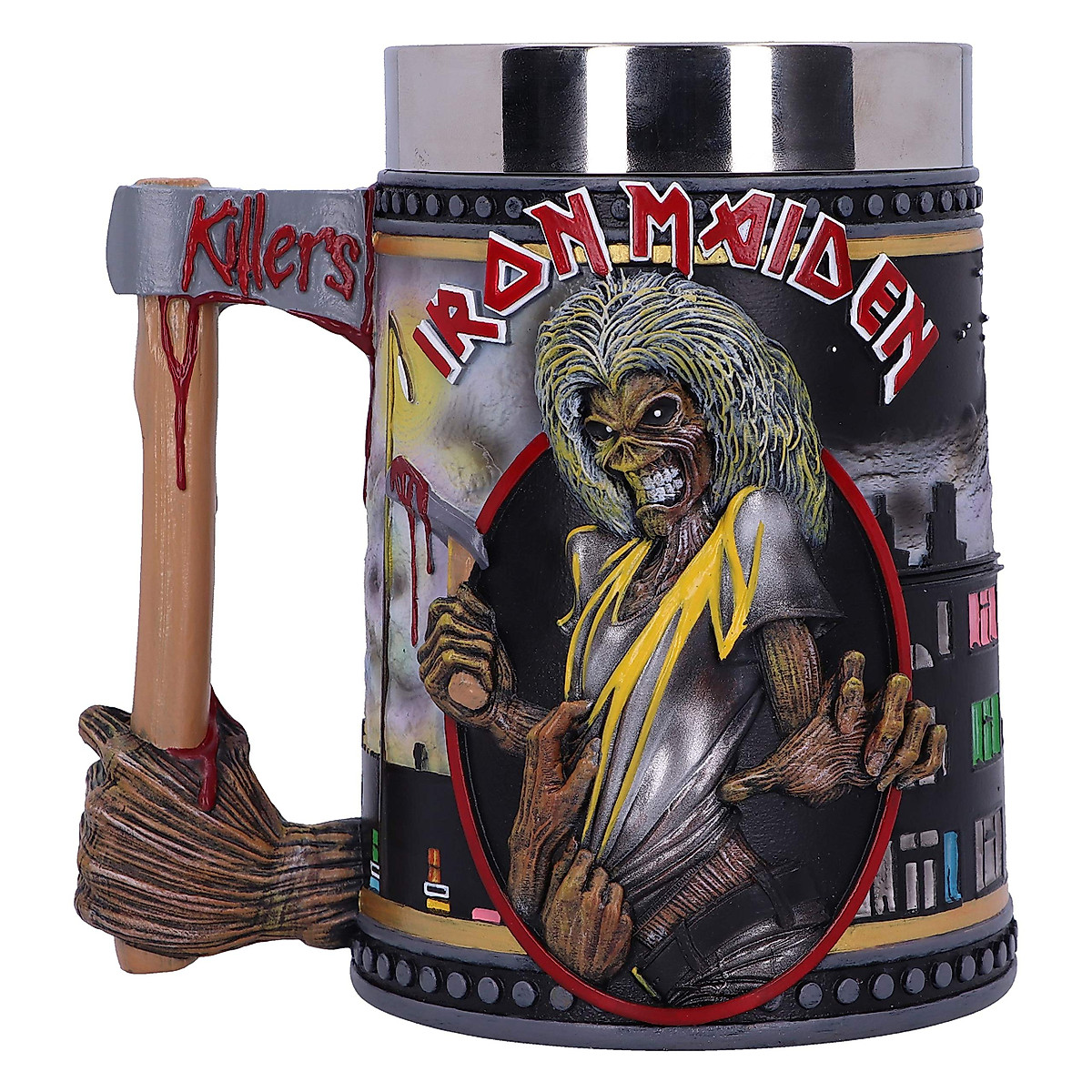 Nemesis Now Metal Band Tankard, Hand-Painted Beer Mug, Removable Stainless Steel Insert, Hard Rock Music Fans Collectible Merch, 16cm - Iron Maiden Killers