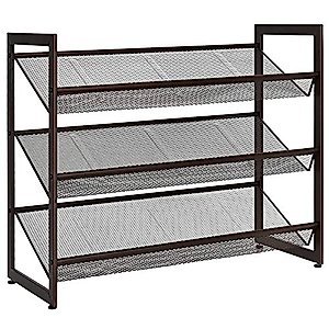 Tangkula 3-Tier Metal Shoe Rack, Stackable Flat & Slant Adjustable Shoe Storage Stand, Space Saving Shoes Shelf, Freestanding Shoes Rack Organizer for Entryway, Hallway