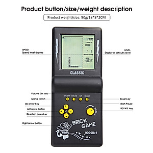 HLF 3.5-inch Large Screen Retro Brick Game Console for The 80s/90s Build in Block Game Racing/Tank Game Built-in 23 Classic Games Nostalgic Puzzle Children's Game Console (Black)