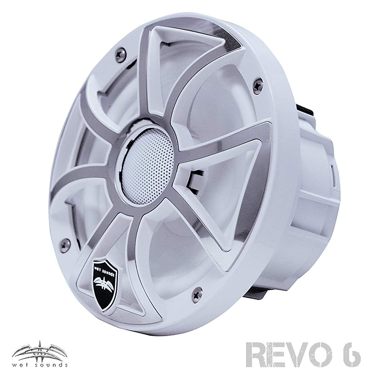 Wet Sounds REVO 6-XSW-SS White XS/Stainless Overlay Grill 6.5 Inch Marine LED Speakers (Pair) (Renewed)