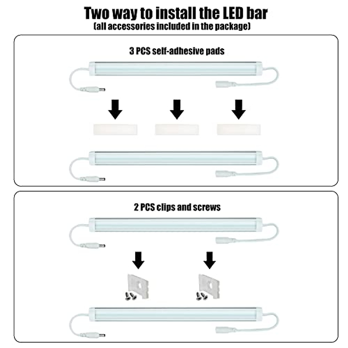 DURPAR Under Cabinet LED Lighting Kit Plug in, 6 pcs 12 Inches Cabinet Light Strips, Super Bright, for Kitchen Cabinets Counter, Closet, Shelf Lights, Warm White (6 Bars Kit)