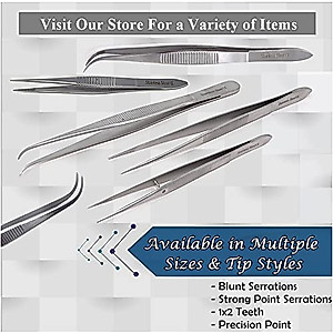 Professional Stainless Steel Tweezers 5.5" with Fine Serrated Precision Straight Tips for Facial Hair, Splinter and Ingrown Hair Removal Used by Women & Men