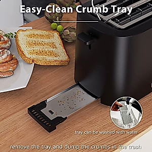 Anfilank Toaster 2 Slice, Wide Slots with Warming Rack, Cancel, Bagel, Defrost Function, 6-Shade Settings, Removable Crumb Tray and High Lift Lever Classic Bread Toaster, 900W BPA free(Black)