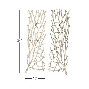 Deco 79 Aluminum Coral Inspired Wall Decor, Set of 2 10"W, 34"H, Silver