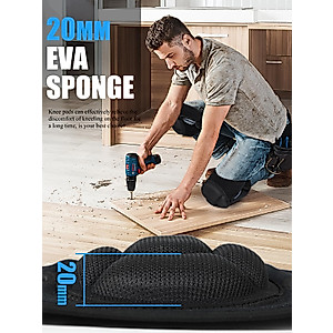 tanzdunsje Knee Pads Men/Women for Gardening 20mm EVA Foam,Adult knee pads for Cleaning Construction Work Volleyball, Football Dance, Adjustable Straps Non-Slip Straps (Black)