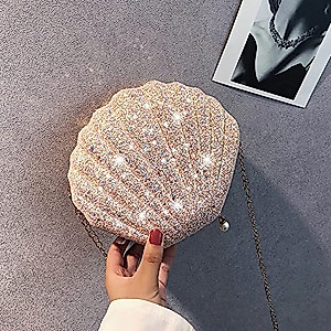 louznse Women Glitter Sequin Seashell Shoulder Bag Cross-body Chain Strap Mermaid Evening Clutch Purse Handbag for Girls