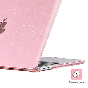 EooCoo Glitter Hard Case Compatible with MacBook Air 13 inch Case 2022 2021-2018 M1 A2337 A2179 A1932 with Retina Display, Plastic Hard Shell + TPU Keyboard Cover + Screen Protector, Sparkly Pink