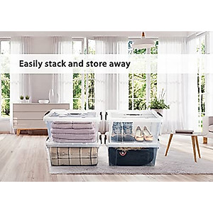 Lifetime Home (6 Pack) 42 Qt. [UPGRADED] Plastic Storage Bin Tote Organizing Container with Ultra Durable Lid and Secure Latching Buckles, Stackable, Extra Strength Clear with Black Handle