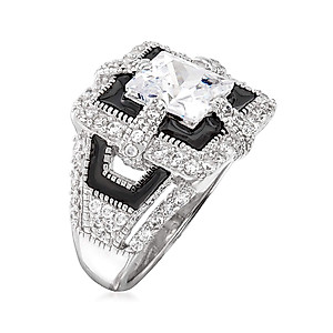 Ross-Simons 5.91 ct. t.w. CZ Art Deco Ring With Black Enamel in Sterling Silver. Size 8