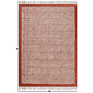 Handmade Geometric Tassel Rug Cotton Easy Washable Rugs Hand Block Printed Boho Area Rug Floor Carpet for Balcony Doormat Entryway Living Room Bedroom Hallway