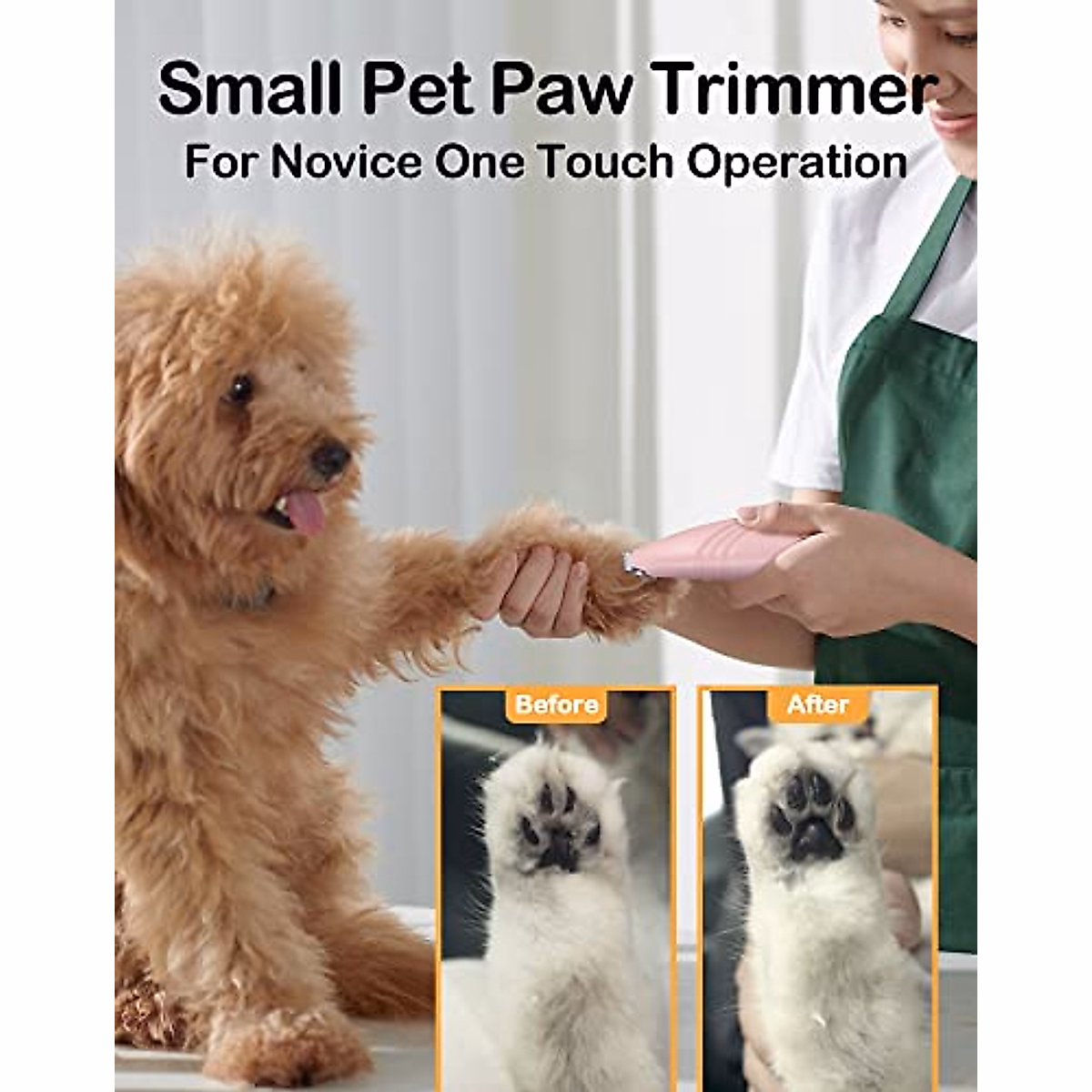 LEYOUFU Dog Paw Trimmer for Grooming, Cordless Electric Small Pet Grooming Clippers Hair Trimmer for Dogs Cats, Low Noise for Trimming Pet's Hair Around Paws, Eyes, Ears, Face, Rump (Pink)