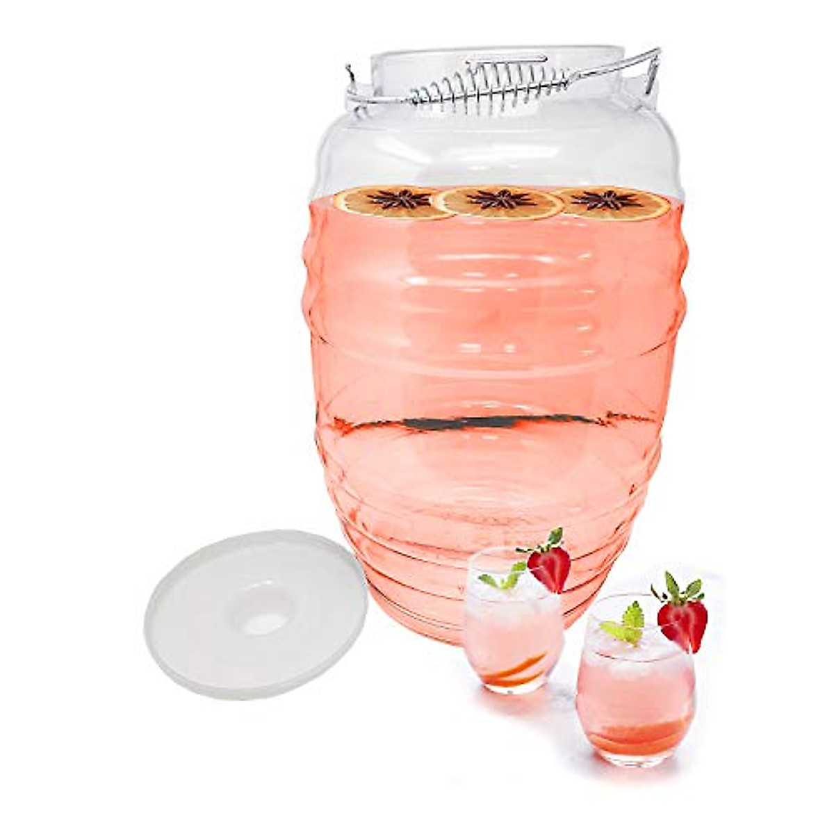 Made In Mexico Vitrolero Aguas Frescas Tapadera Water Jug Juice Beverage Container With Lid & 16oz Ladle Combo, 5-Gallon 20L - Clear, Party Fiesta Catering - BPA Free Food Grade Plastic