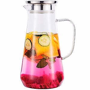Karafu Pitcher, 58Oz Glass Pitcher with Lid, Easy Clean and Heat Resistance Borosilicate Glass Jug for Hot or Cold Water, Milk, Ice Tea and Juice Beverage