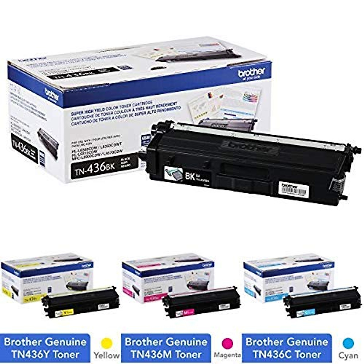 Brother Genuine Super High Yield Toner -Cartridge Set - Black, Cyan, Magenta and Yellow Color Toner (TN436BK, TN-436C, TN-436M, TN-436Y)