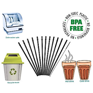 DAKOUFISH 6 Inch 7 Inch 8 Inch 9 Inch 10 Inch 11 Inch Black Reusable Plastic Drinking Straws for 6oz-40oz Jars/Tumblers,Dishwasher safe,12Pcs With One Cleaning Brush (Black straws,Mix size)