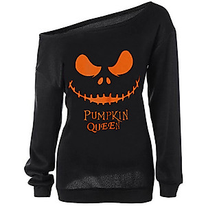 LYXIOF Women Slouchy Shirts Halloween Pumpkin Long Sleeve Sweatshirts Pullover Black 2XL