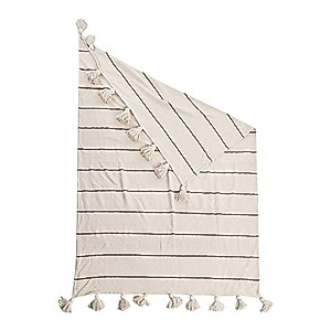 Main + Mesa Recycled Striped Cotton Throw Blanket with Tassels, Brown and Natural, One Size