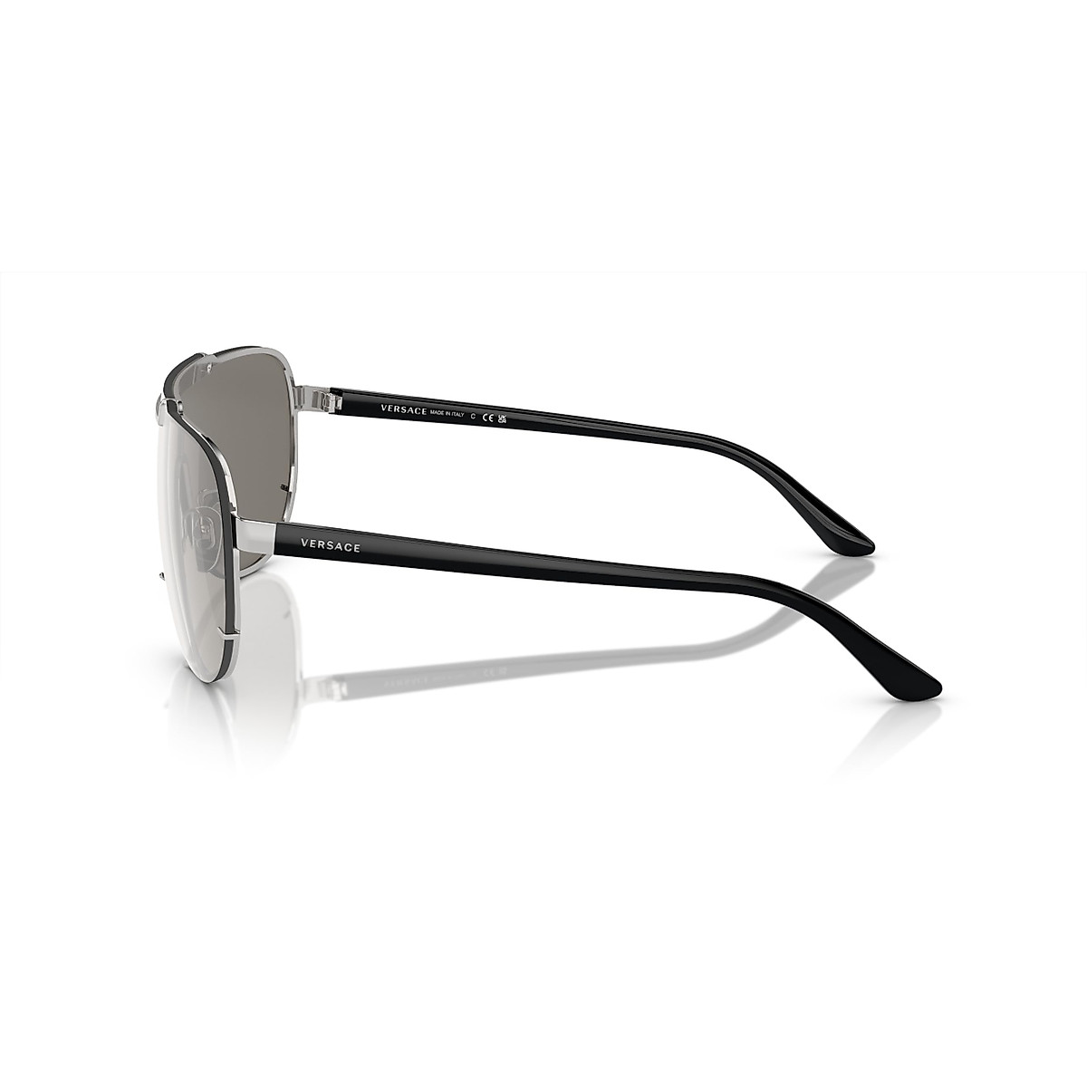 Versace Man Sunglasses Silver Frame, Light Grey Mirror Silver Lenses, 0MM