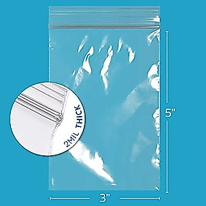 GPI - 3" x 5" - Bulk Pack of 200, 2 Mil Thick, Clear Plastic Reclosable Zip Bags, Hang Hole for Display, Durable Poly Baggies with Resealable Zip Top Lock for Storage, Packaging & Shipping