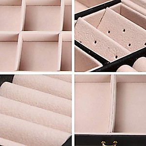 Jewelry Box 3-Layer Display Jewelry Box & Organizers with Lock and Mirror Portable Travel Jewelry Boxes for Women (Black)