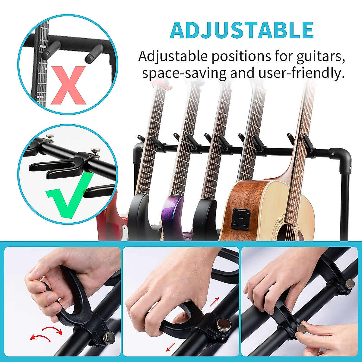 GUITTO Multi Guitar Rack Stand Foldable Universal Display Rack Portable Guitar Holder for Band Stage Bass Acoustic Guitar -5 Holder GGS-07