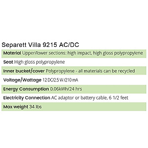 Separett Villa 9215 AC/DC 12V Urine Diverting High Capacity Waterless Composting Toilet