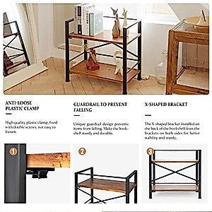 Crofy Rustic Bookshelf, 2 Tier Real Wood Bookshelf, Metal Book Shelf for Storage, Bookcase for Office Organization and Storage, 12.6 D x 23.62 W x 22.83 H Inches, Black