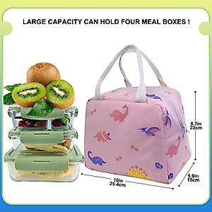 Mziart Insulated Lunch Bag for Women Men Cute Dinosaur Reusable Lunch Box Kawaii Thermal Lunch Tote Bag Meal Prep Bento Lunch Cooler Bag for Office Work Travel Picnic (Blue)