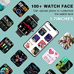 Smart Watch 2023 (Call Receive/Dial) Fitness Tracker Compatible iPhone and Android, 1.7" Full Touch Screen Heart Rate Sleep Blood Pressure Monitor, IP67 Waterproof Digital Watch for Women Men-Black