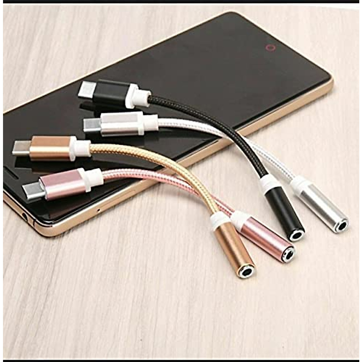 USB-C Type C to 3.5mm Aux Audio Jack Passive Headphone Adapter Nylon Braided (Pink)