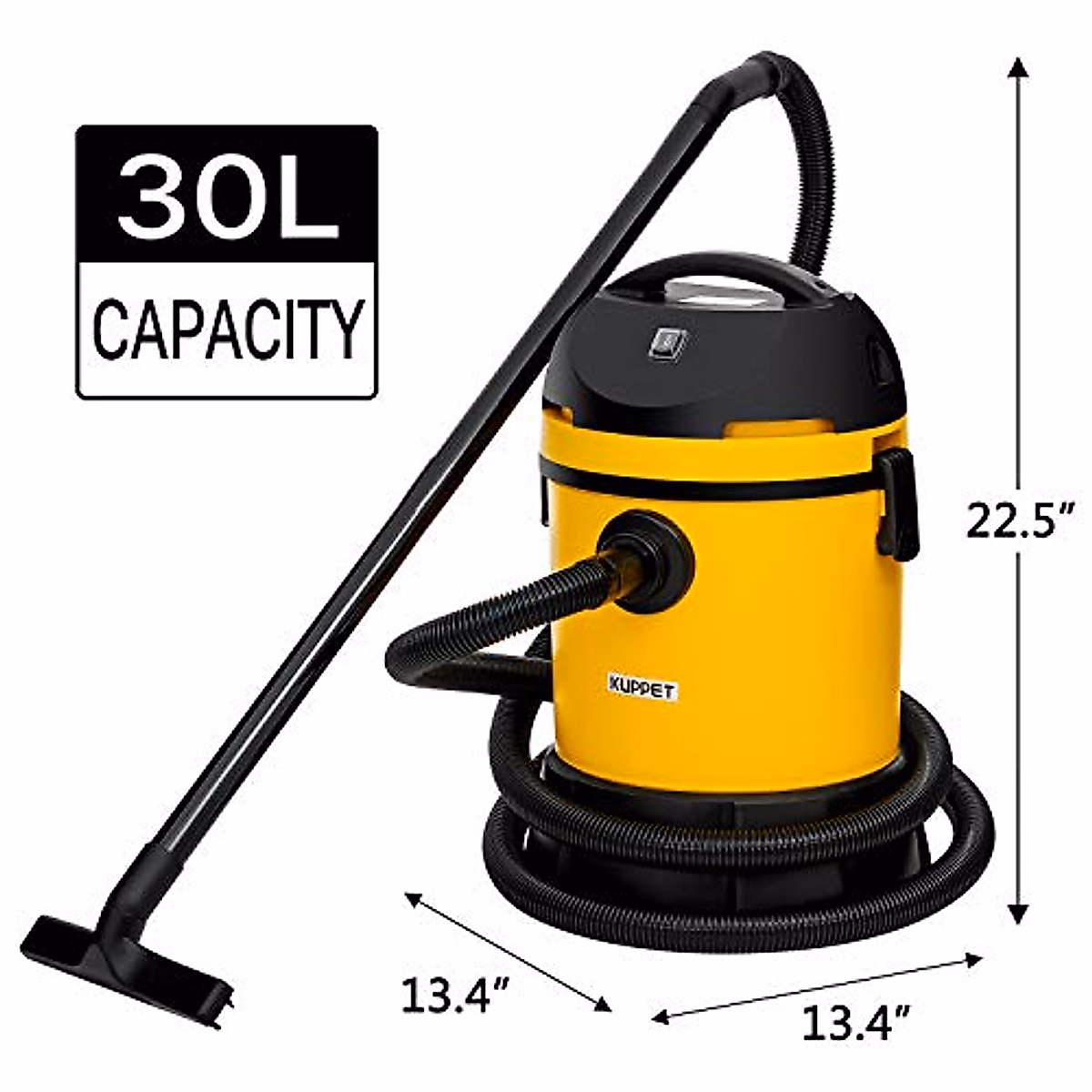 KUPPET Wet/Dry Vacuum Cleaner, Vac Pond/Home Dual Use, Portable Shop Vacuum with Attachments, Powerful 16Kpa Suction, Strong Big Tank in 30L, 1400W(Yellow)…