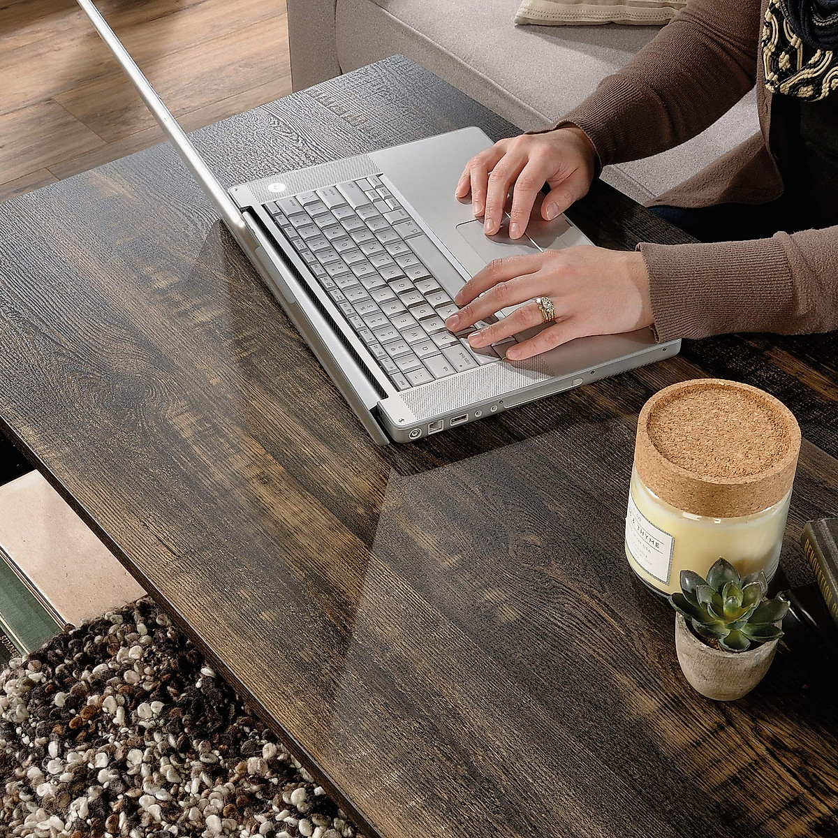 Sauder Steel River Rustic Industrial Style Lift Top Coffee Table, Coated Metal and Carbon Oak