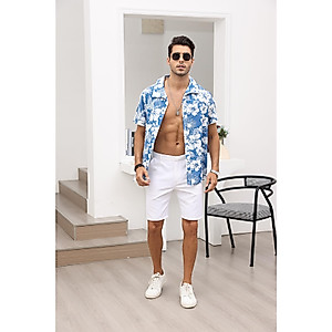 Men's Novelty Hawaiian Floral Shirt Summer Casual Button Down Tropical Holiday Beach Shirts Blue