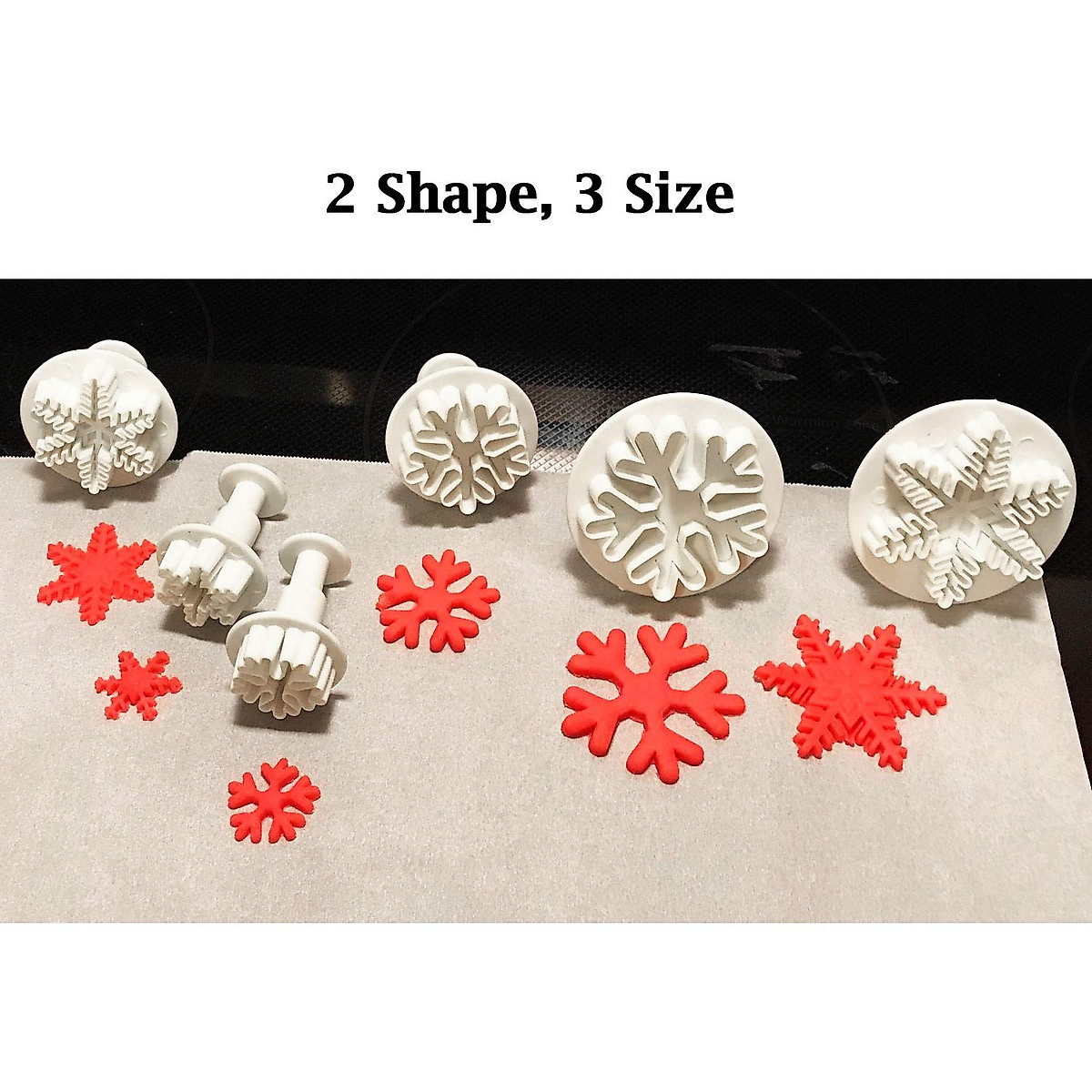 Honbay 6PCS Plastic Snowflake Fondant Cookie Cake Plunger Cutters Molds Embossing Tools for Baking