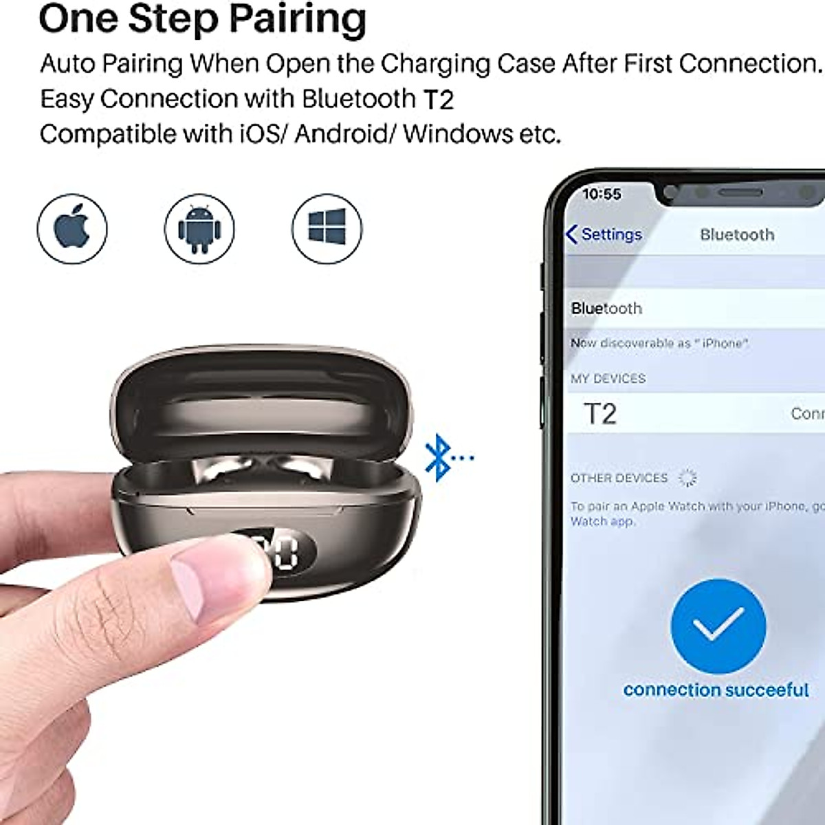 Wireless Earbuds 50H Playback Bluetooth Headphones with Wireless Charging Case IPX8 Waterproof Ear Buds in-Ear Earphones with Microphone for Android iOS iPhone, LED Power Display Headset