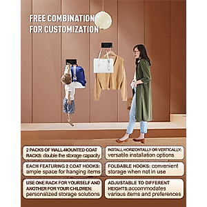 SPIEASSE 2 Pack，Modern Waterproof Black Wall Hooks，Foldable Towel Hooks for Bathrooms, Coat Hooks Wall Mounted - Ideal for Bathroom, Kitchen, Balcony