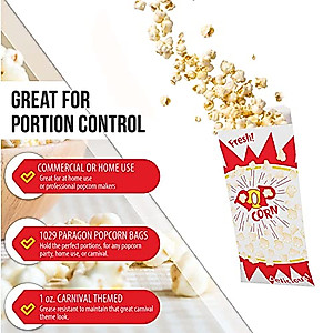 200 Popcorn Bags, Popcorn Machine Supplies Set, 1 oz Grease Resistant Paper, Popcorn Bags for Popcorn Machine, Grease Resistant, Carnival Themed, Made in The USA