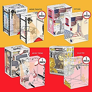 EVORETRO Pop Protector for Funko Pop 4 inch figures - 10 pack - Themed Decal Designed on Display Case such as Bullet Hole, US Flag, Vaulted, Music and more. Will Last for Years to Come