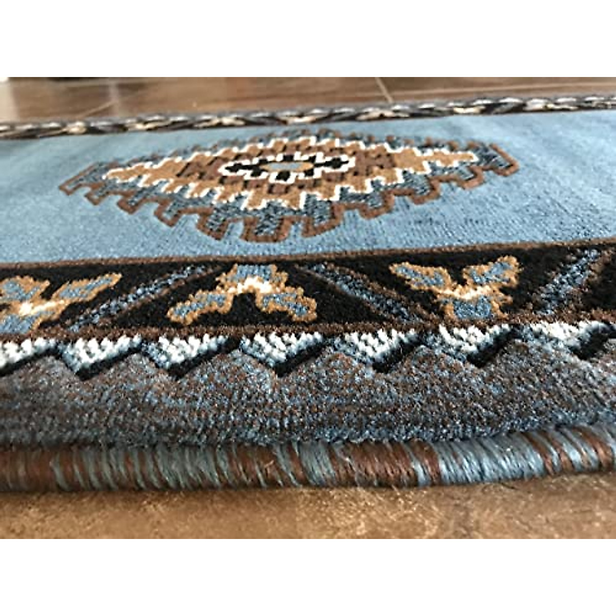Kingdom Southwest Native American Runner Area Rug Blue & Brown Design D143 (2 Feet X 7 Feet)