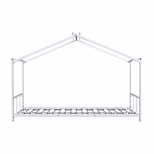 UOCFYK Twin Size Floor Bed with Roof Design for Kids, Girls, Boys,Montessori Floor Bedframe for Small Space,Easy Assembly & No Box Spring Needed, White