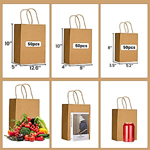 150pcs Brown Kraft Paper Bags with Handles Mixed Size Gift Bags Bulk,Perfect Kraft Paper Bags for Business, Shopping Bags,Retail Bags,Party Bags,Favor Bags,Merchandise Bags