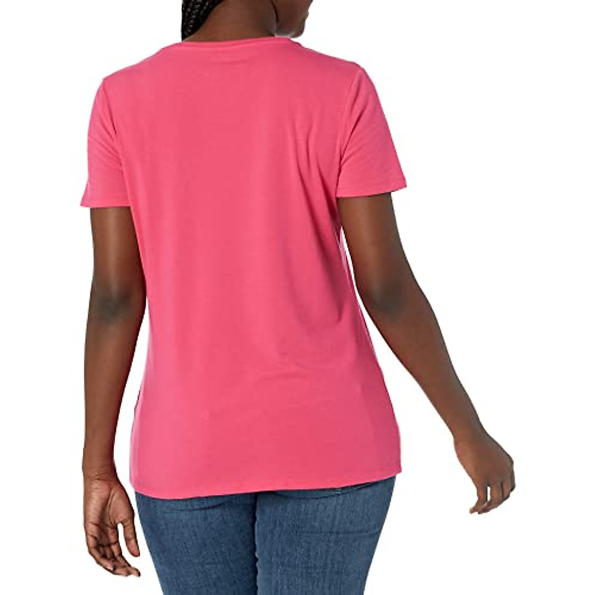 Amazon Essentials Women's Classic-Fit Short-Sleeve Crewneck T-Shirt, Pack of 2, Bright Pink/White, Small