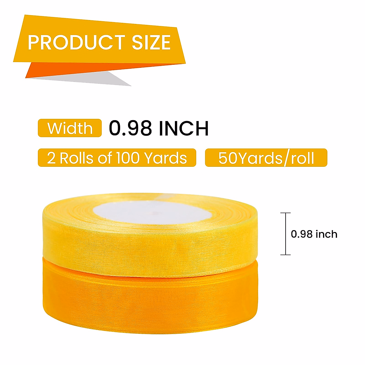 1 inch Yellow Organza Ribbon for Gift Wrapping,100 Yard Craft Sheer Chiffon Ribbon for Gift Wrapping,Bouquet Wrapping,Wedding Decoration,All Crafting and Sewing
