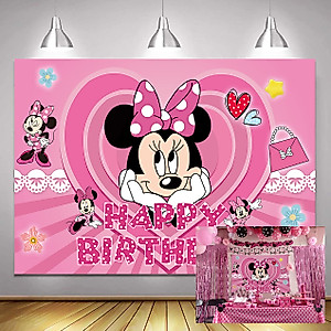 5x3ft Pink Mouse Party Supplies Photography Backdrop Princess Girls Birthday Background 1st 2nd 3rd Decoration for Kids Baby Shower Banner Photo Studio Props